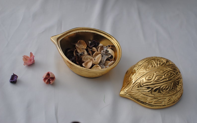 Key Dish Trinket Bowl Gold Walnut Shaped Trinket Bowl Gold - Etsy