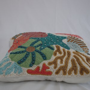 Sea Life Throw Cushion, Star Fish Cushion Cover, Embroidered Under Sea ...