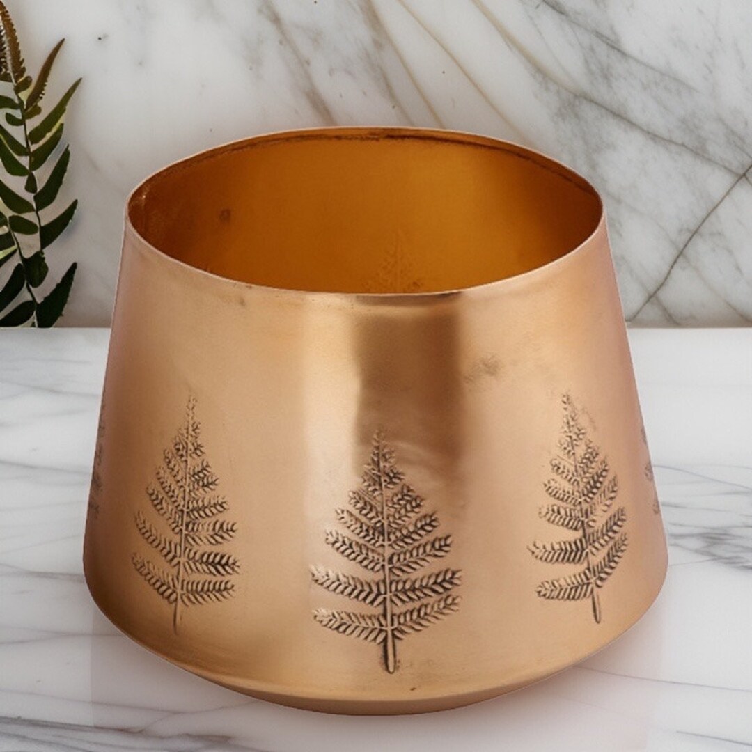 Gold Planter With Leaf Design, Indoor Gold Plant Pots, Outdoor Golden ...