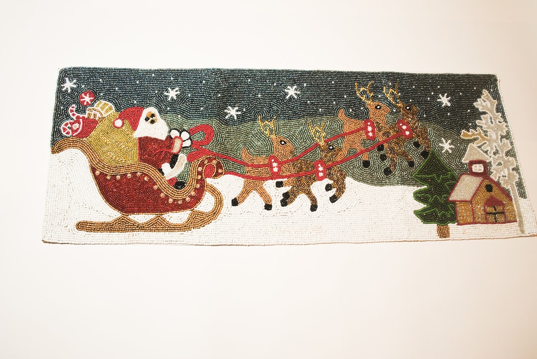 Christmas Table Runner, Santa Theme Table Runner, Festival Table Runner ...