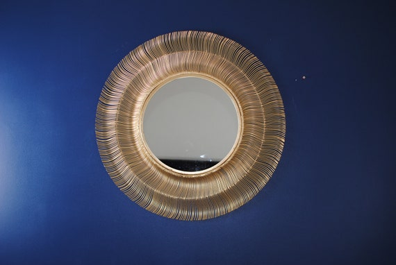Large Round Gold Mirror Gold Metal Mirror With Metal Straws - Etsy