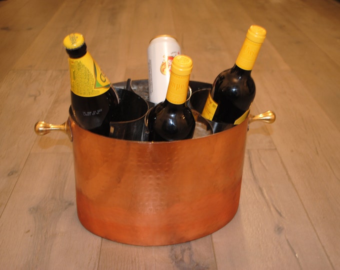 Copper Champagne Bucket With Gold Handles, Champagne Chiller, Wine ...