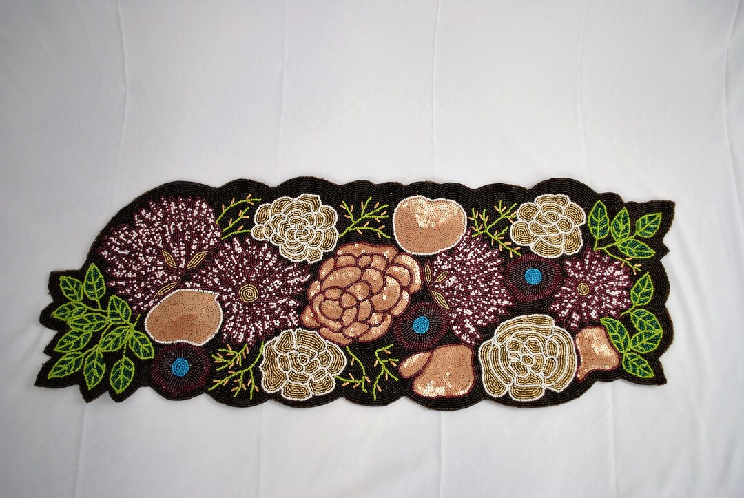 Black Table Runner, Black Floral Table Runner, Hand Embroidered Table ...