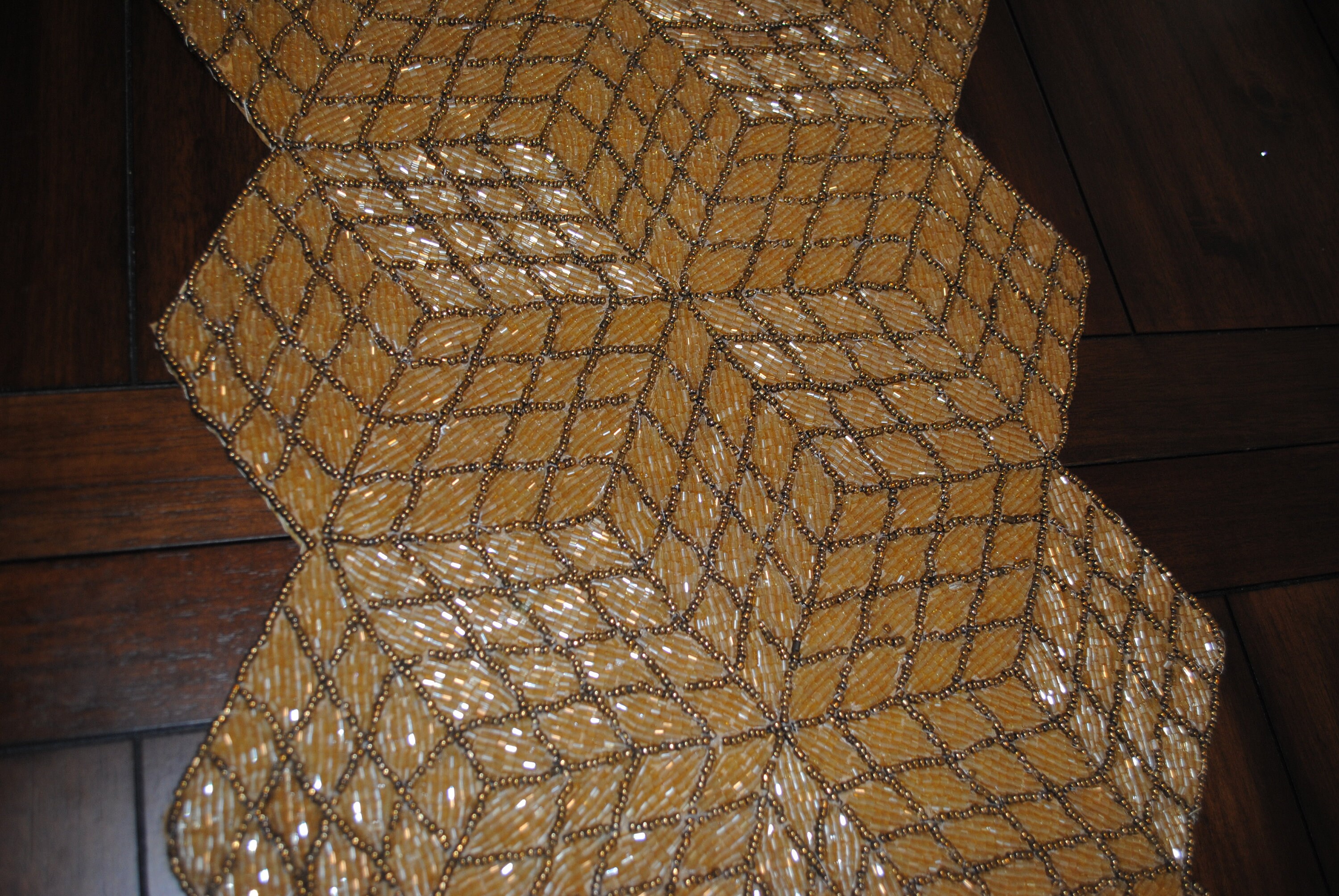 Gold table runner handmade with glass beads | Etsy