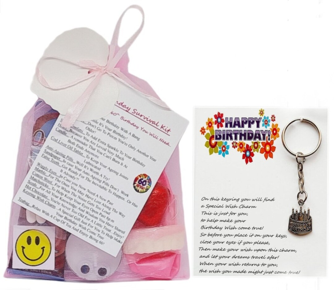 60th Birthday Survival Kit Gift With Keyring & Contents Included ...