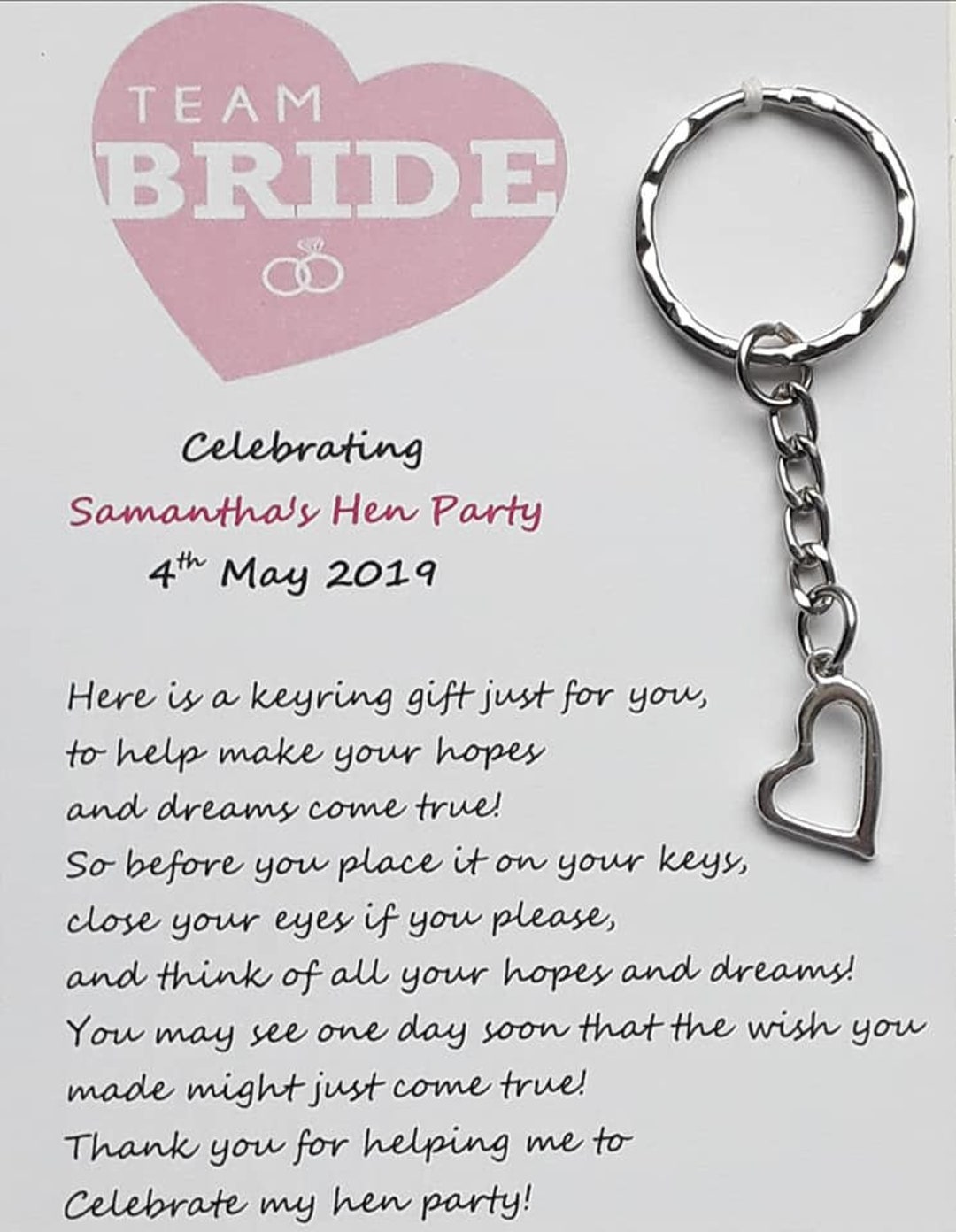 Personalised hen Party Favours Hen Do Favours Wish Keyrings Hen party ...