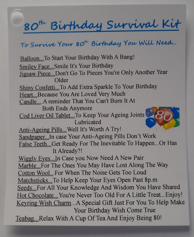80th Birthday Survival Kit Pink or Blue A Fun Novelty - Etsy UK