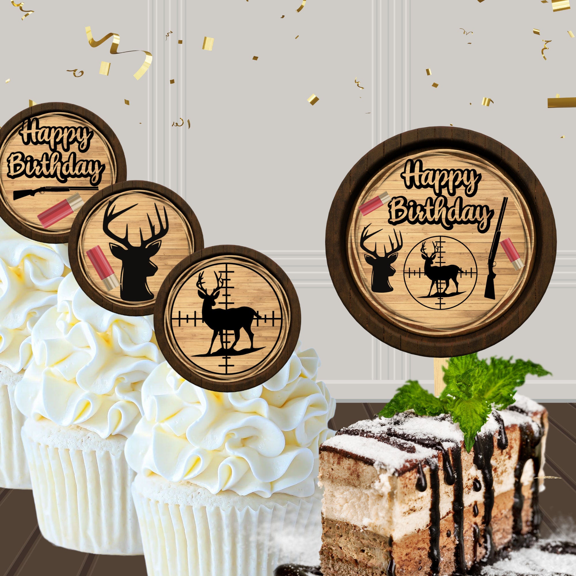 Deer Toppers,deer Hunting Birthday Party Cupcake and Cake Toppers,deer ...