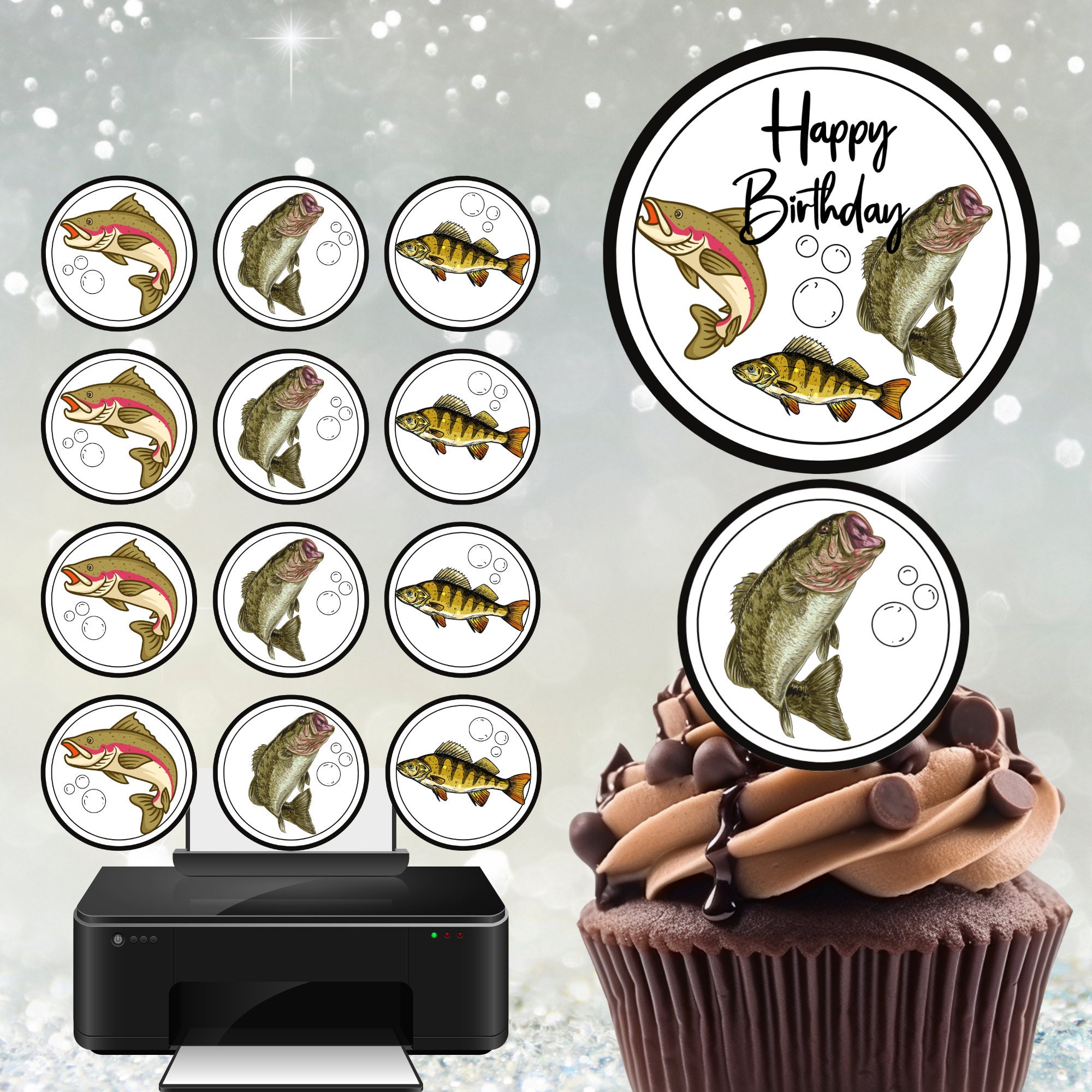 Fish Cupcake Toppers, Fish Cake Topper, Fishermen, Under the Sea ...