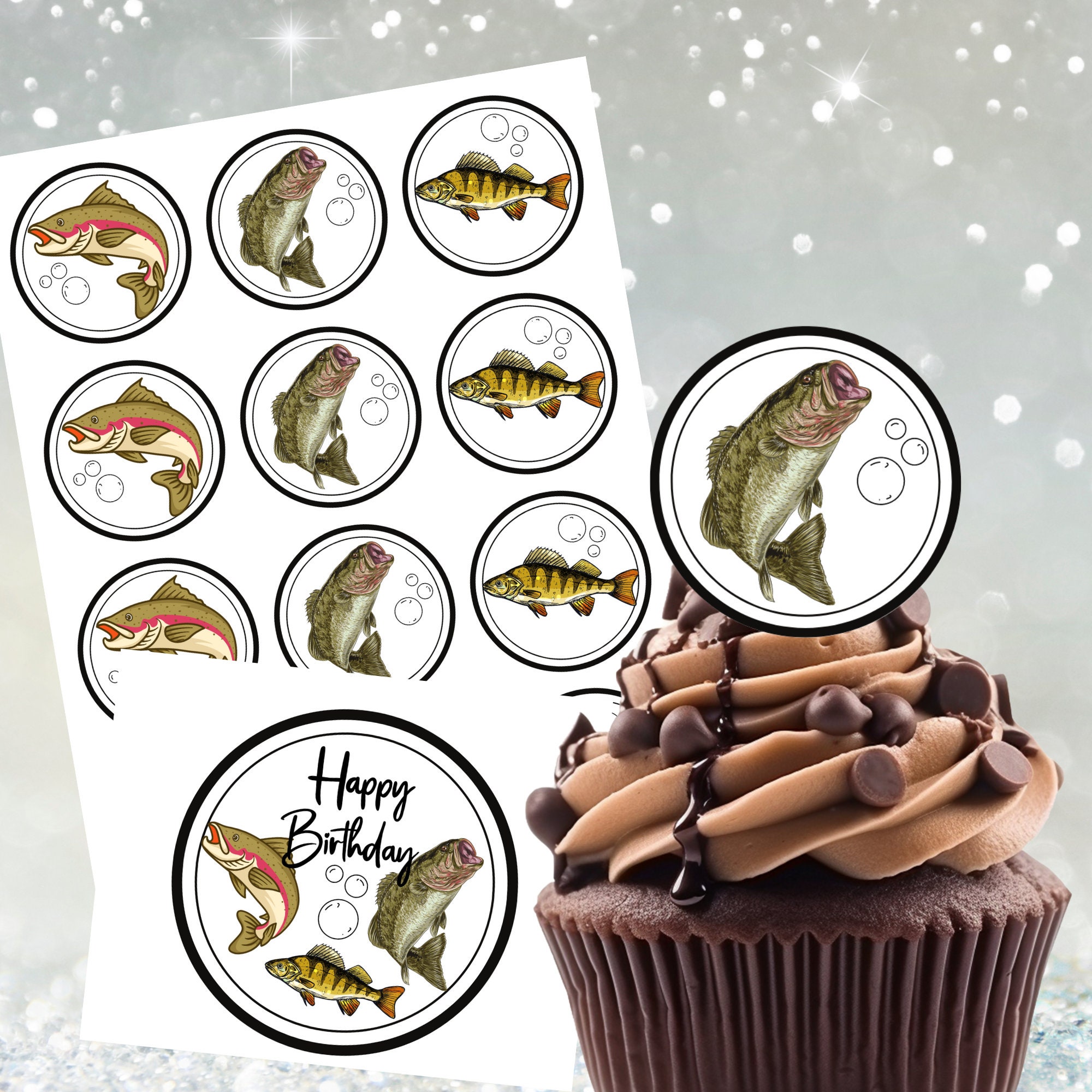Fish, Fisherman Birthday, Fishing, Cupcake Toppers, Cake Topper ...