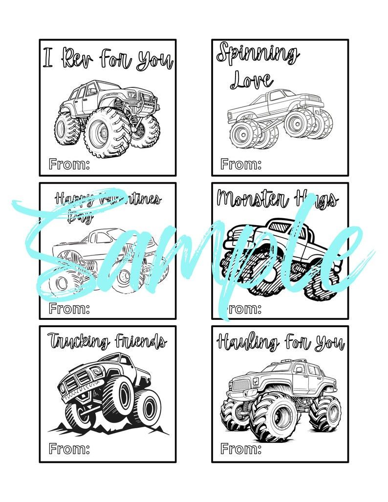 Monster Truck Valentines Day Mini Instant Download Cards,monster Trucks ...
