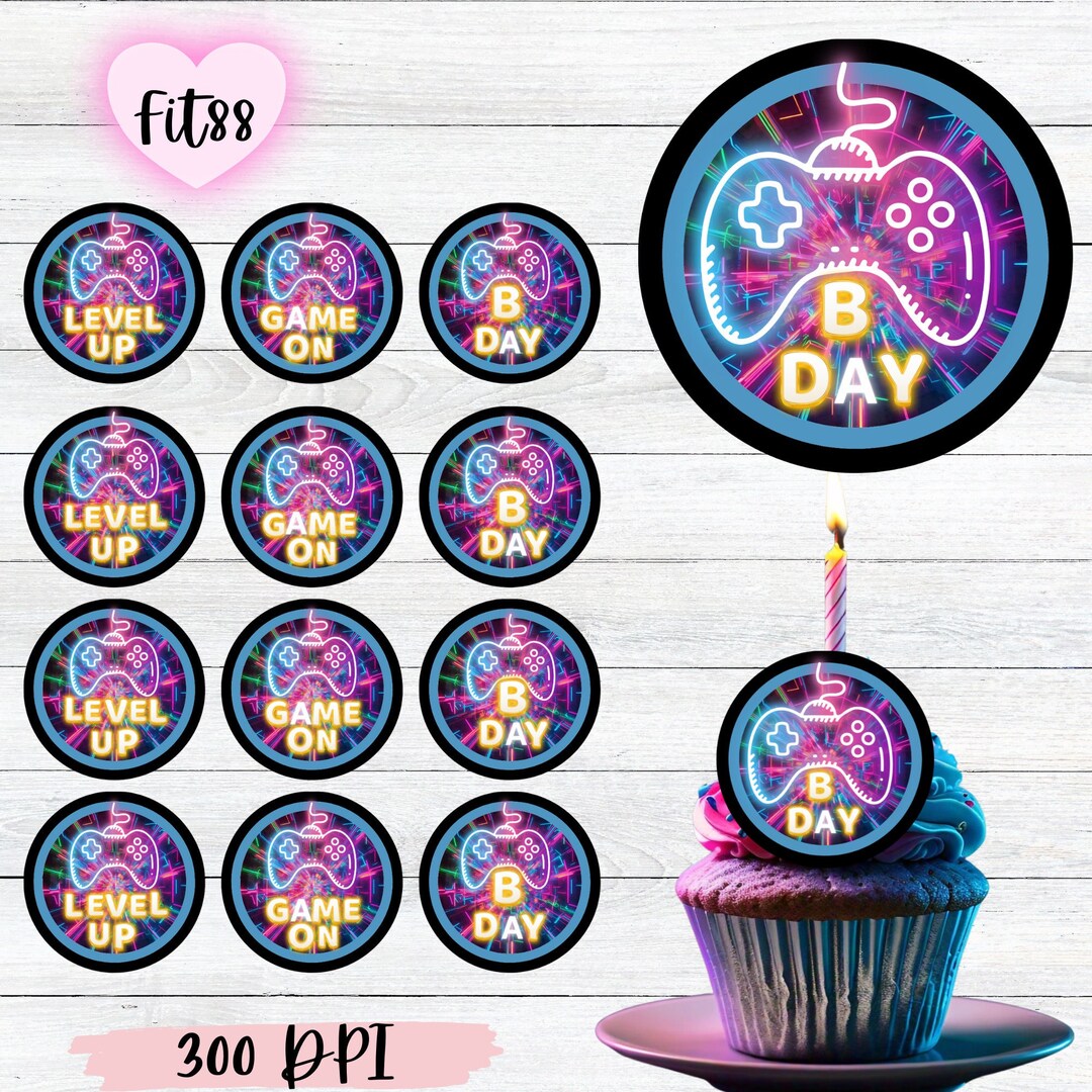 Neon Gamer Toppers, Video Gamer, Gamer Toppers, Gamer Cupcake Toppers ...