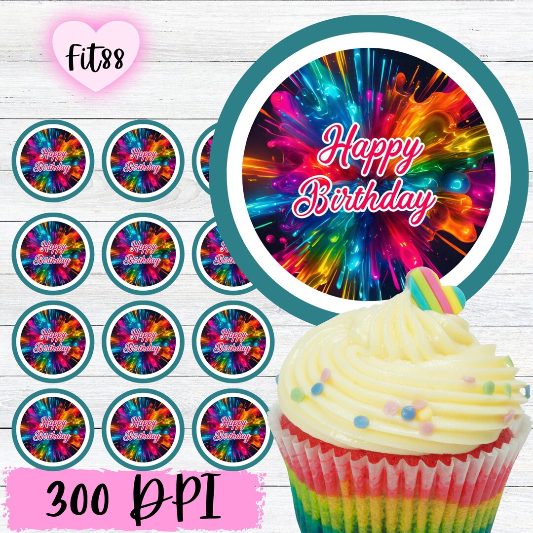 Neon Birthday Toppers, Neon Cupcake Toppers, Neon Cake Topper, Birthday ...