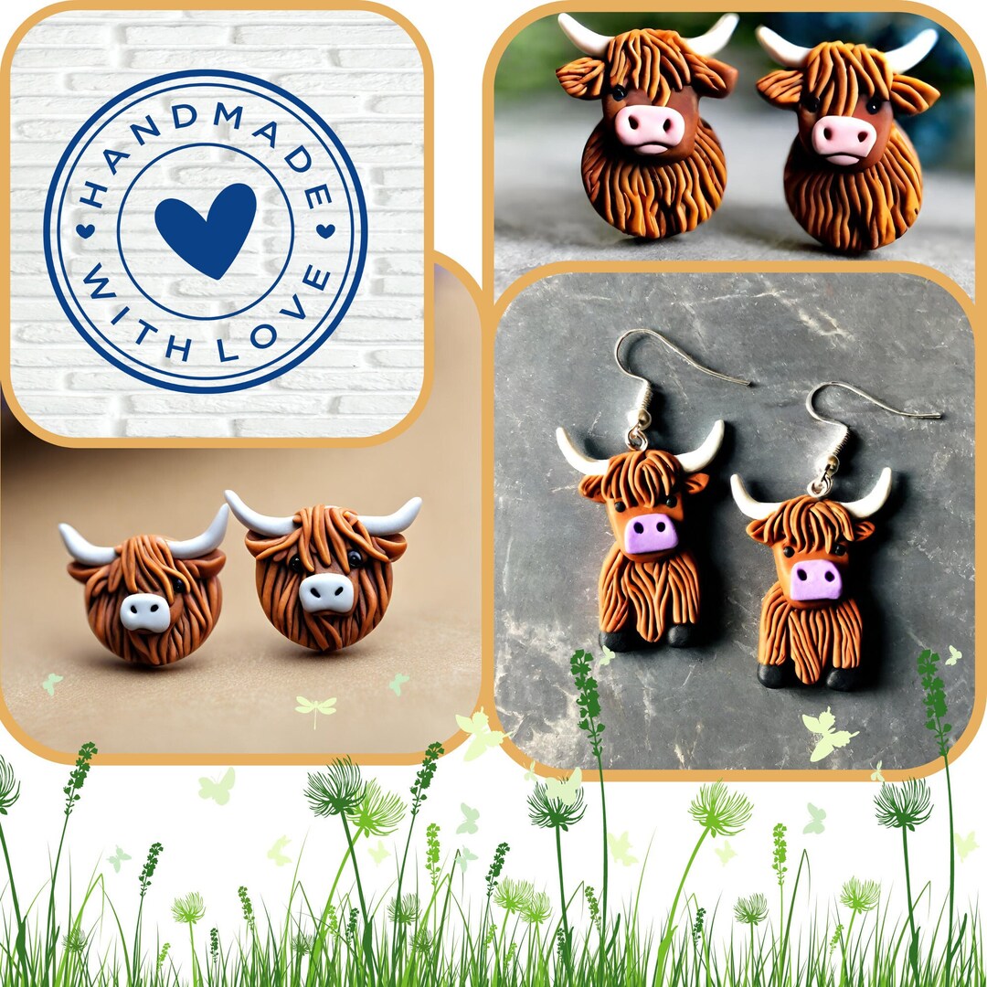 Highland Cow, Highland Cow Earrings, Cow Studs, Cow Hooks, Highland Cows, Gift, Handmade ...