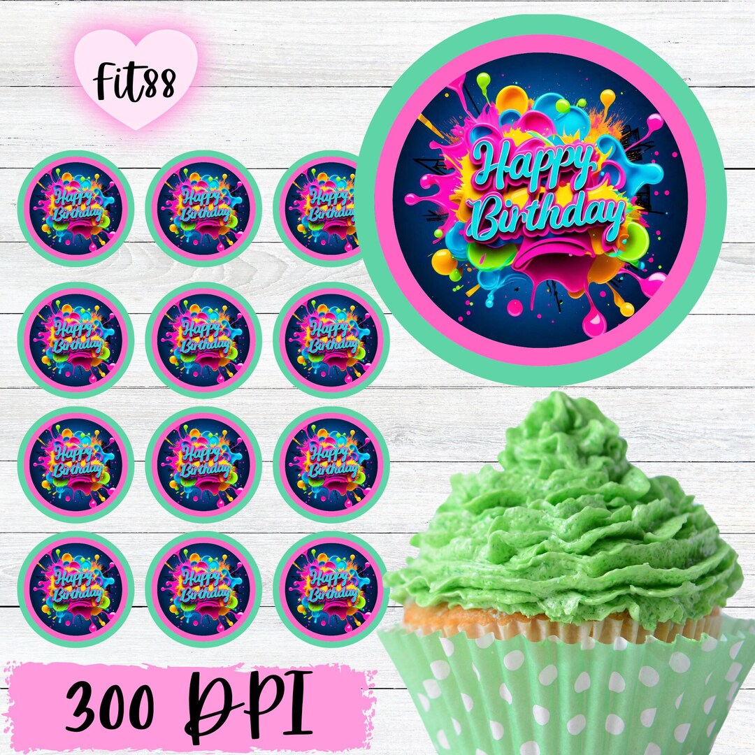 Neon Birthday Toppers, Neon Birthday Decor, Neon Cupcake Toppers, Neon ...