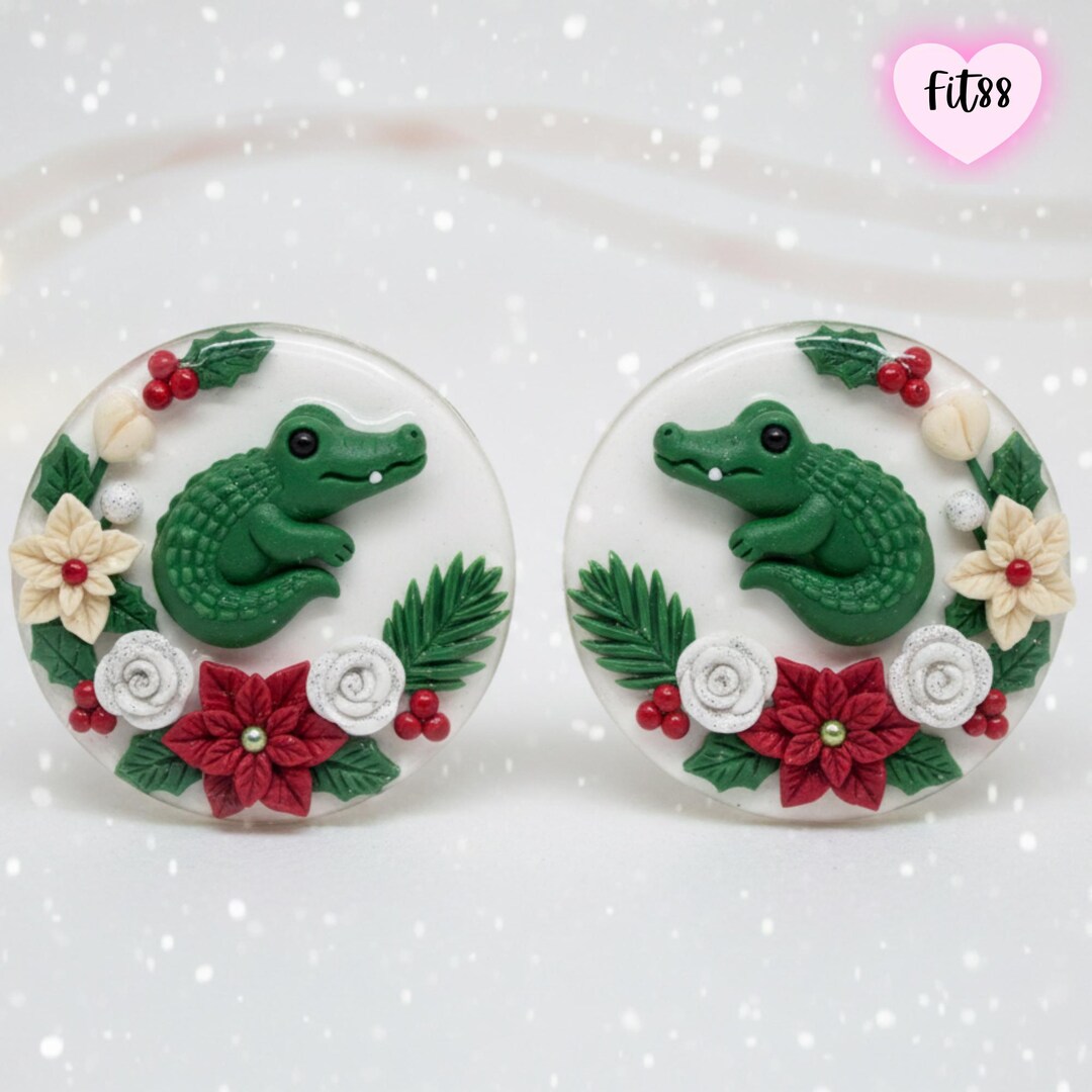 Handmade Polymer Clay Alligator Stud Earrings, Floral - Etsy