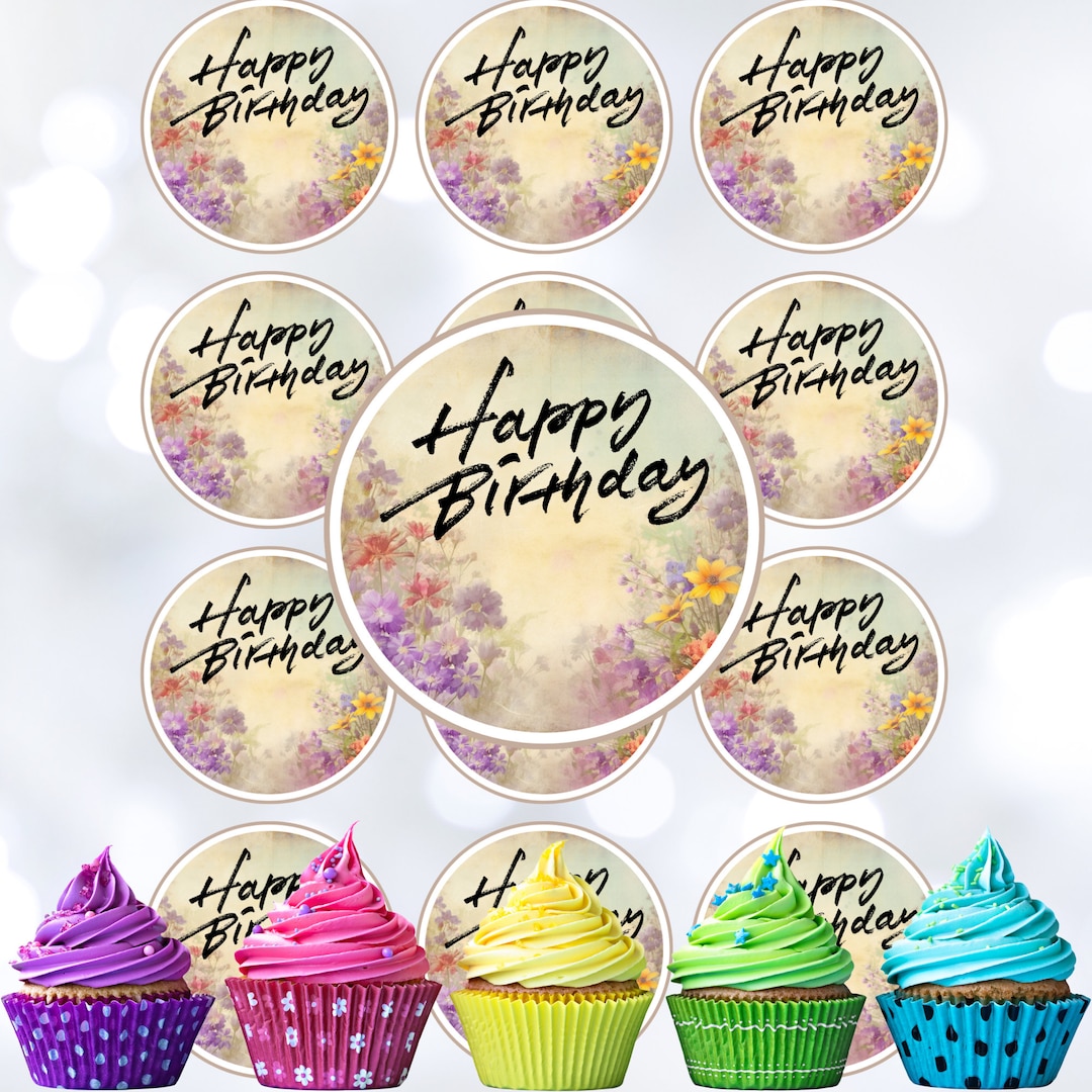 Birthday, Happy Birthday, Birthday Topper, Cupcake Toppers, Cake ...