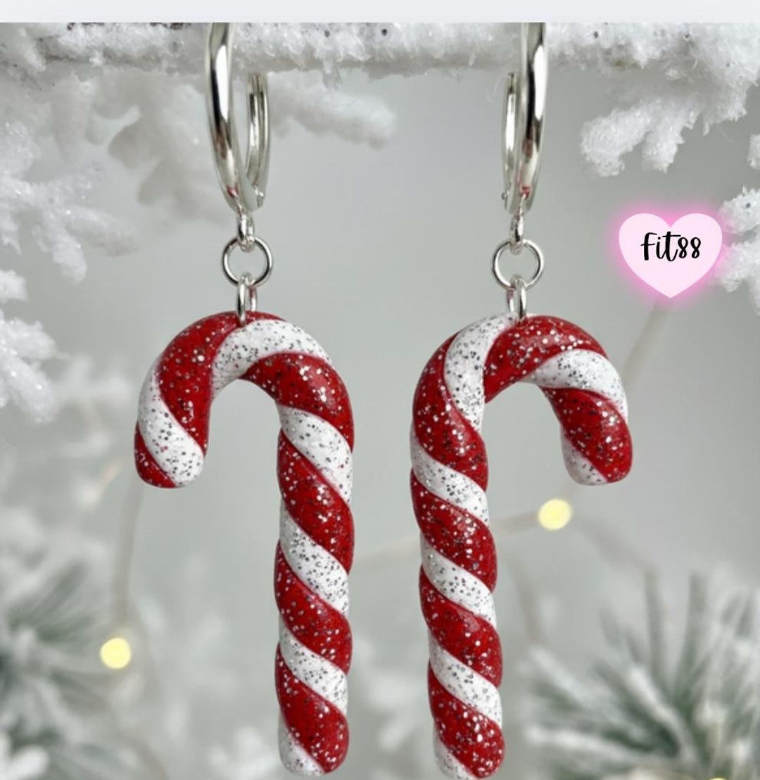 Candy Cane Hoop Earrings, Red Candy Cane Earrings, Holiday Candy Cane ...