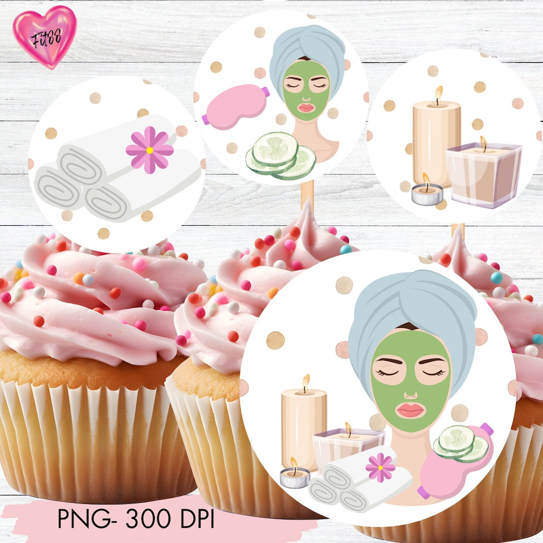 Spa Cupcake Toppers, Spa Cake Topper, Spa Party Toppers, Spa Day, Spa ...