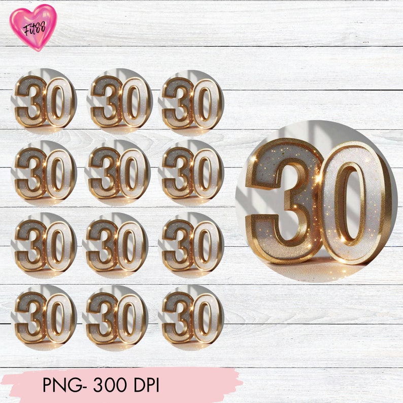30th Cupcake Toppers, 30th Cake Topper, 30th Birthday Cupcake Toppers ...