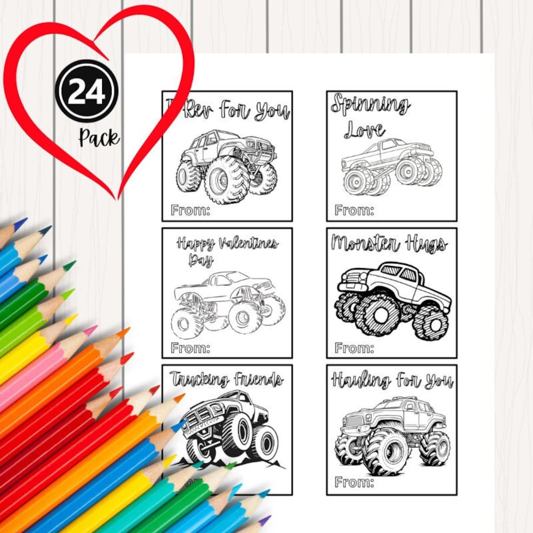 Monster Truck Valentines Day Mini Instant Download Cards,monster Trucks ...