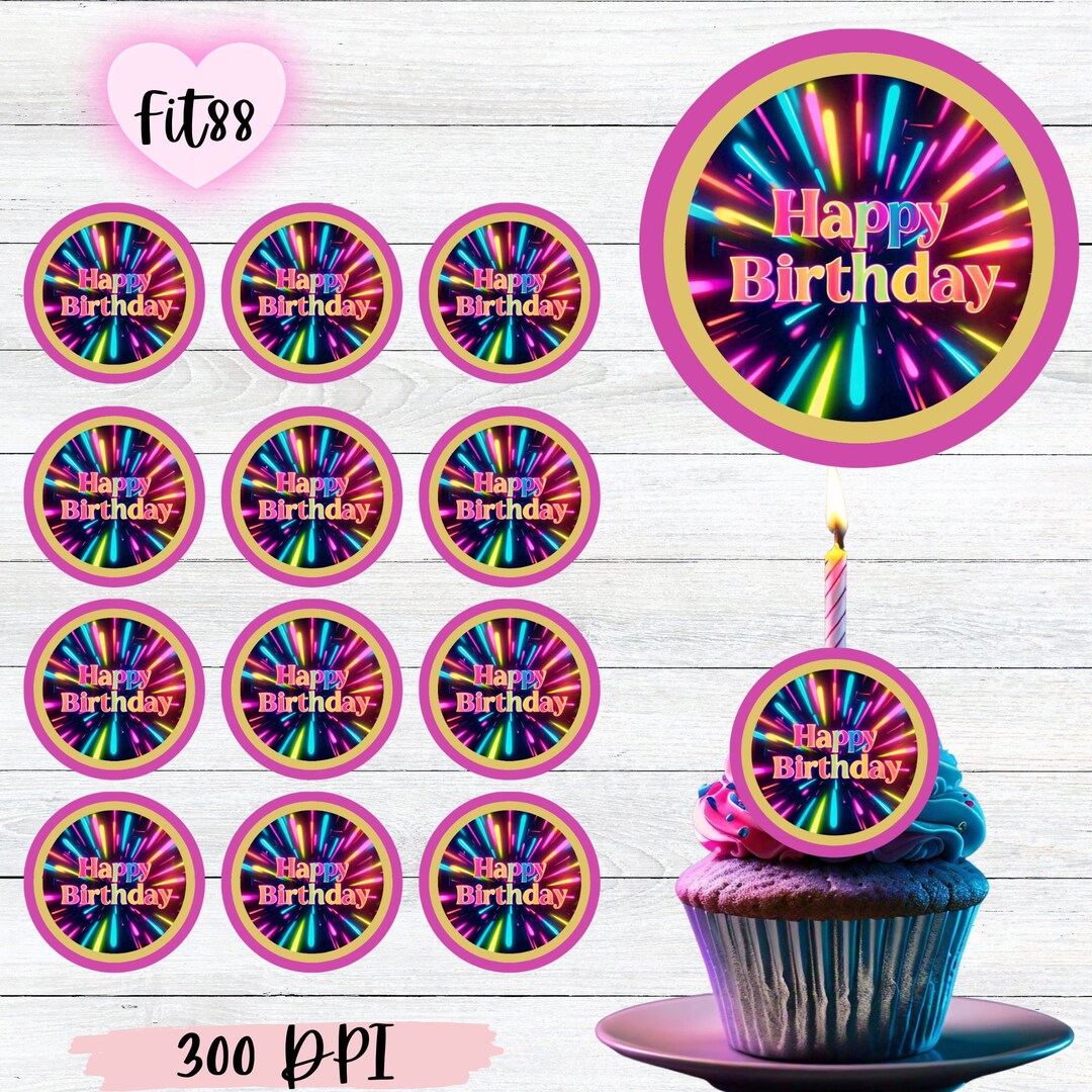 Neon Birthday Toppers, Neon Cupcake Toppers, Neon Cake Topper, Neon ...