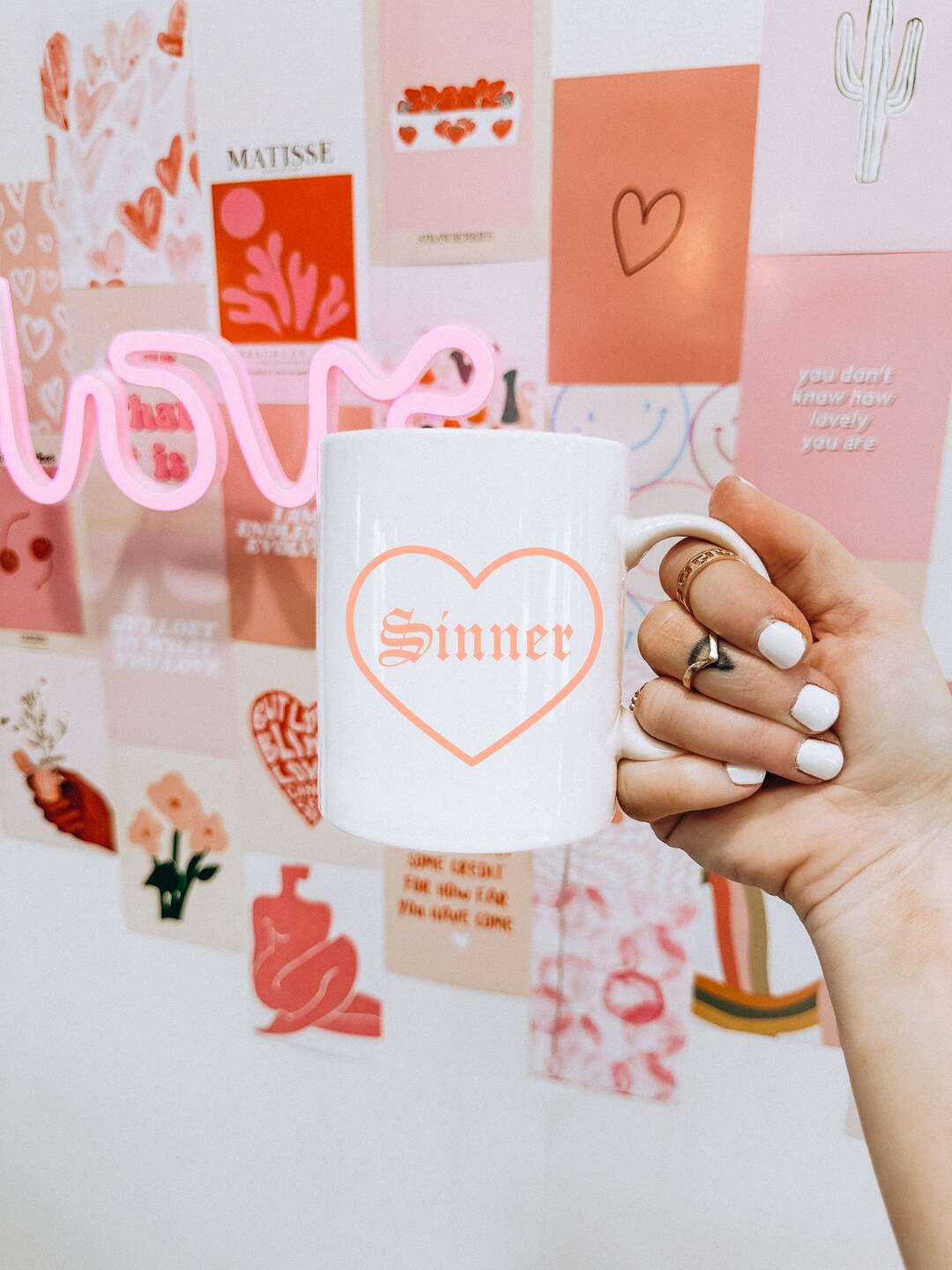 Coral Pink Sinner Heart Logo 11oz White Mug - Etsy