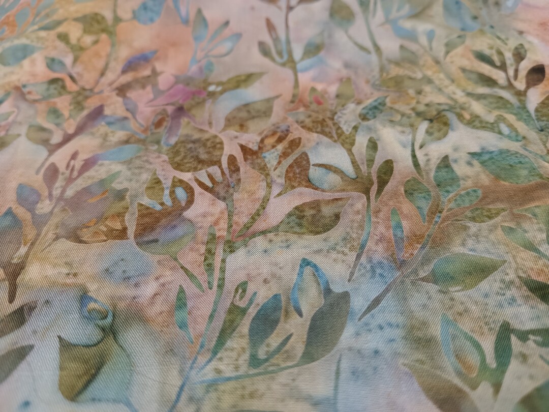 Multishade Sage Green Batik Fabric With Plant Designs,fabric by the ...