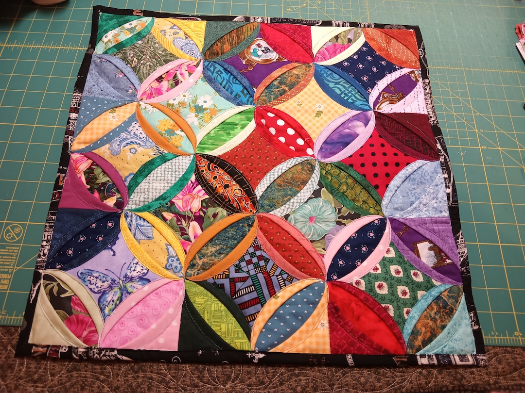 Quilted Scrappy Cathedral Windowstable Runner/table Topper 18 X 18 in ...