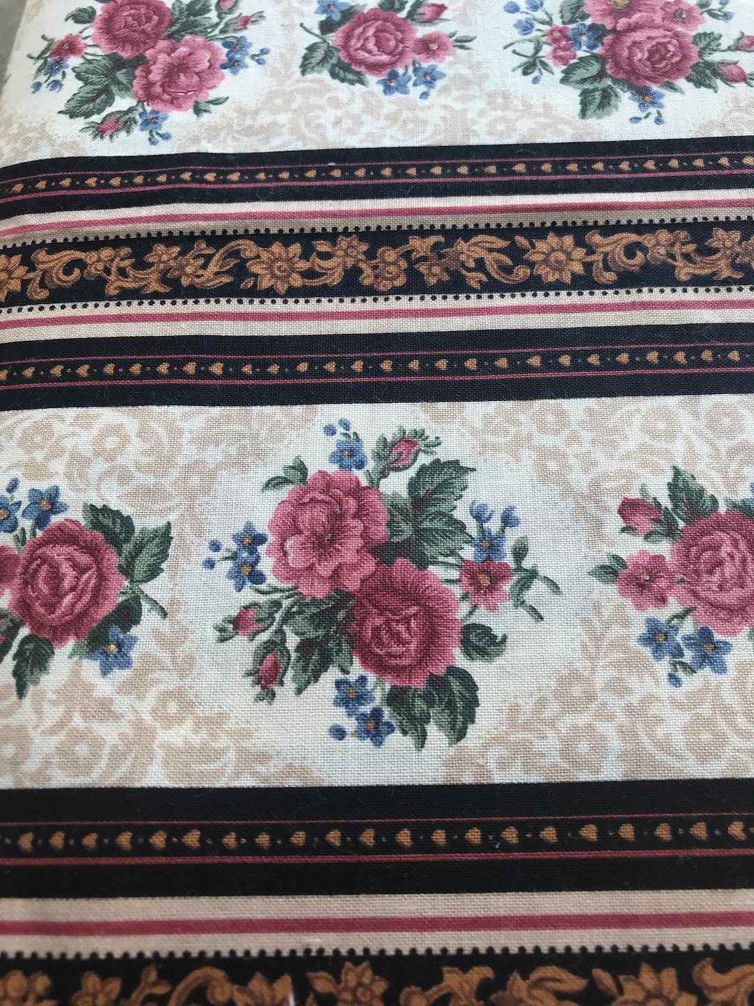 Coral, Blue,green and Golden Yellow Stripe Border Fabric/fabric by the ...