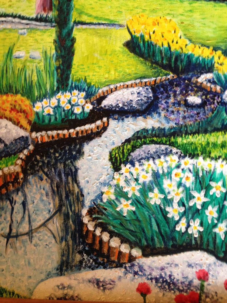 Pointillism Landscape Oil Painting/trees & Flowers Park/original ...