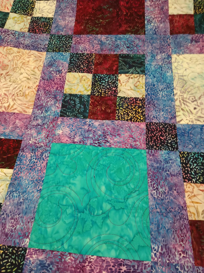Turquoise Blue,maroon & Purple Batik Quilt//quilts, Bedding for Teens ...
