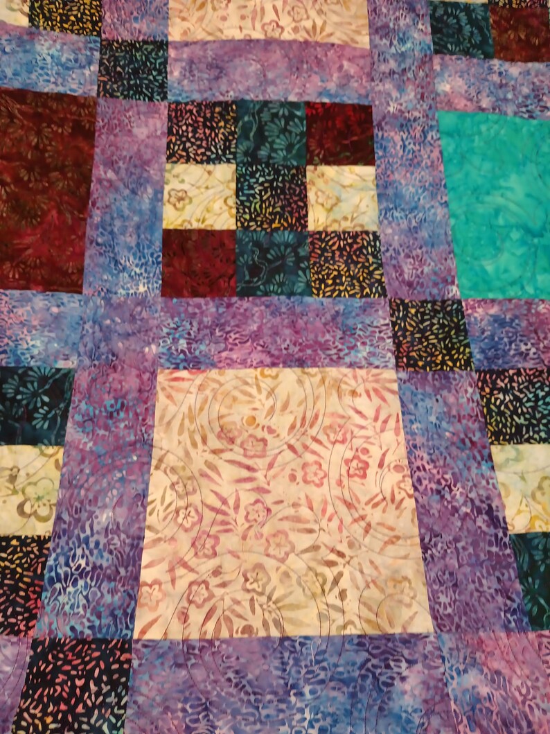 Turquoise Blue,maroon & Purple Batik Quilt//quilts, Bedding for Teens ...