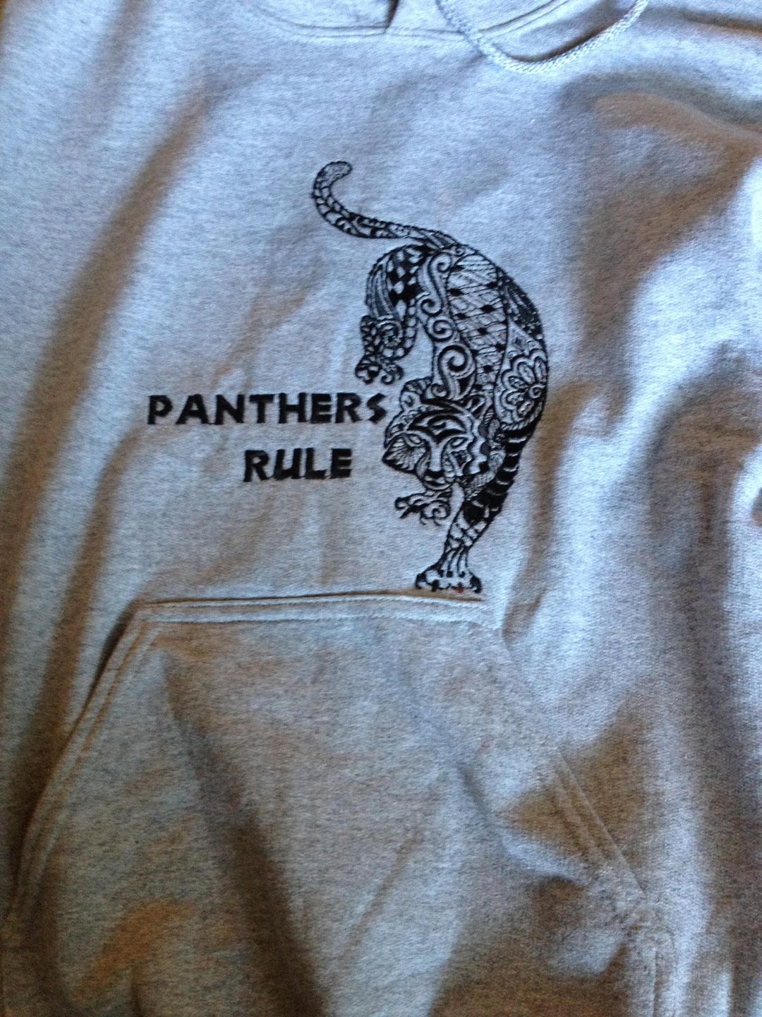 Gray Pullover Hoodie/embroidered Panther With Saying/ Panthers Rule ...
