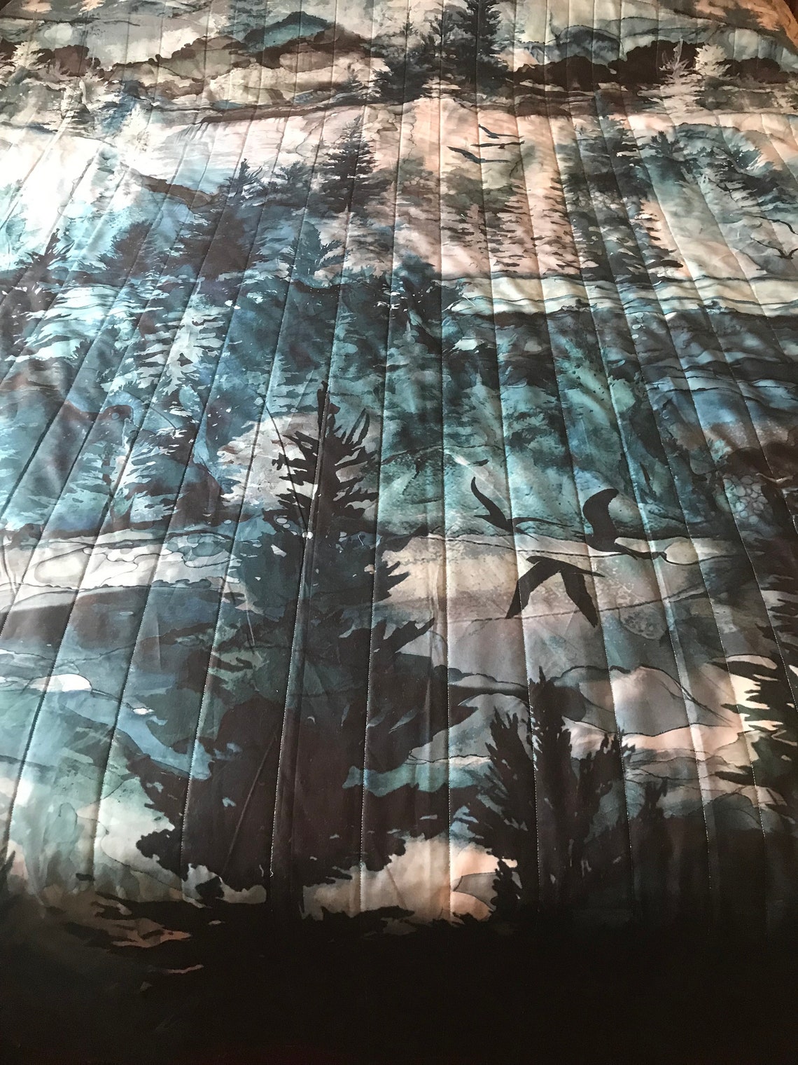 Custom Modern Quilt/nature Quilt With Forrest/greenblue & - Etsy