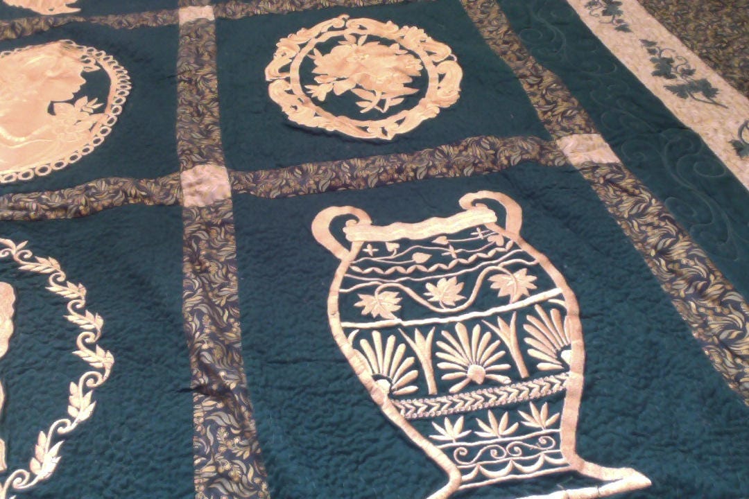 Elegant Handmade Full Size Gold and Green Quilt Grecian - Etsy