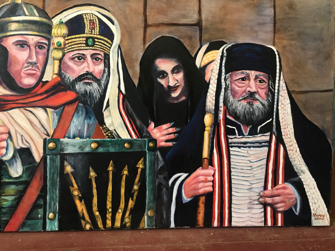Original Oil Painting of Satan Watching as Jesus is Beaten,original ...