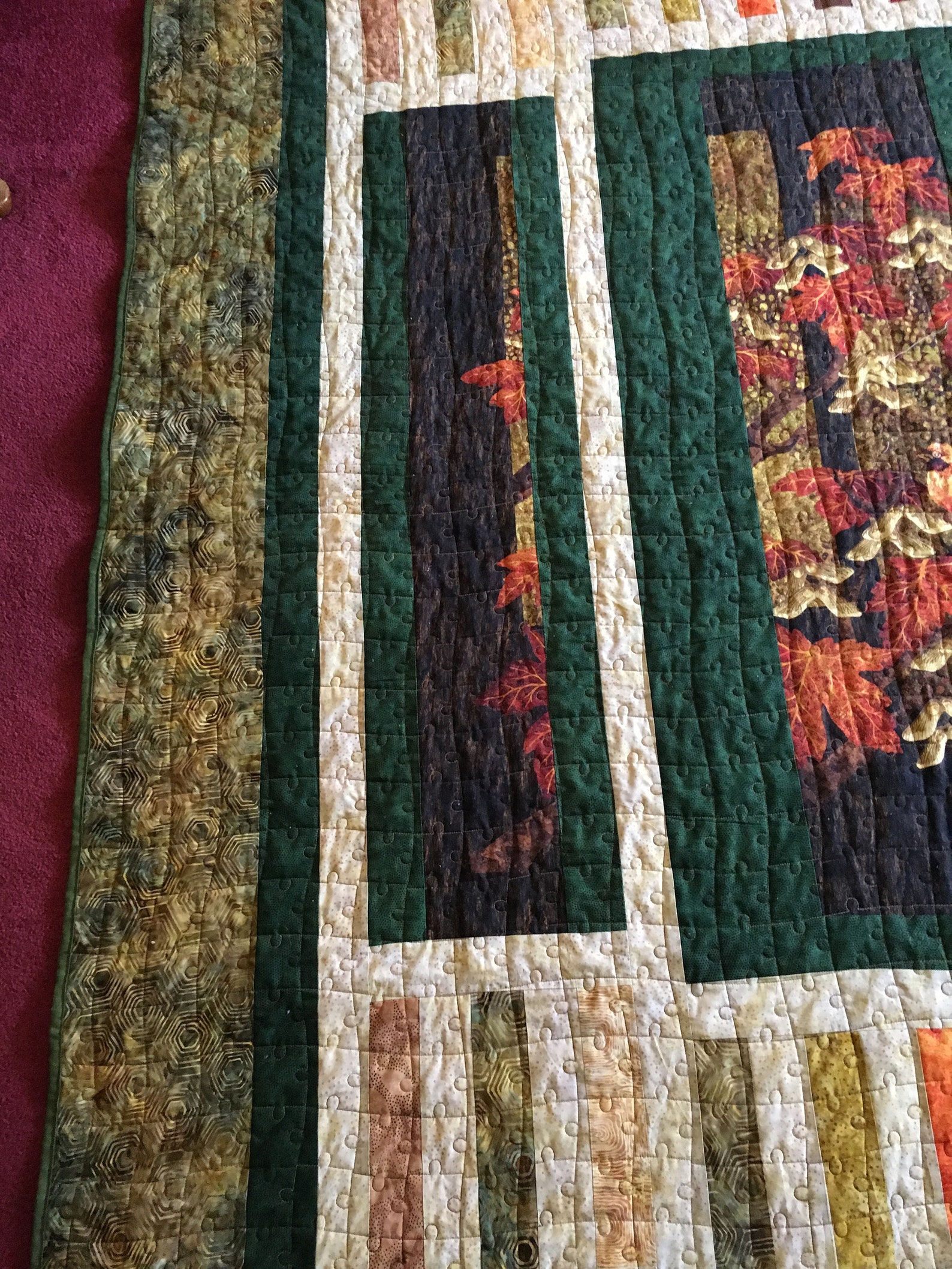 Full Size Fall Quilt/twin Size Fall Quilt/cabin Quilt Comforter/bird ...