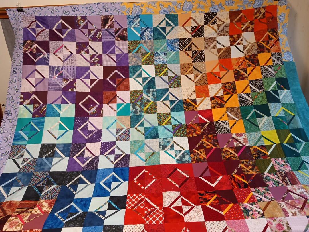 Cal King Color Wash Scrappy Quilt/king Rainbow Patchwork Quilt 99X99 ...