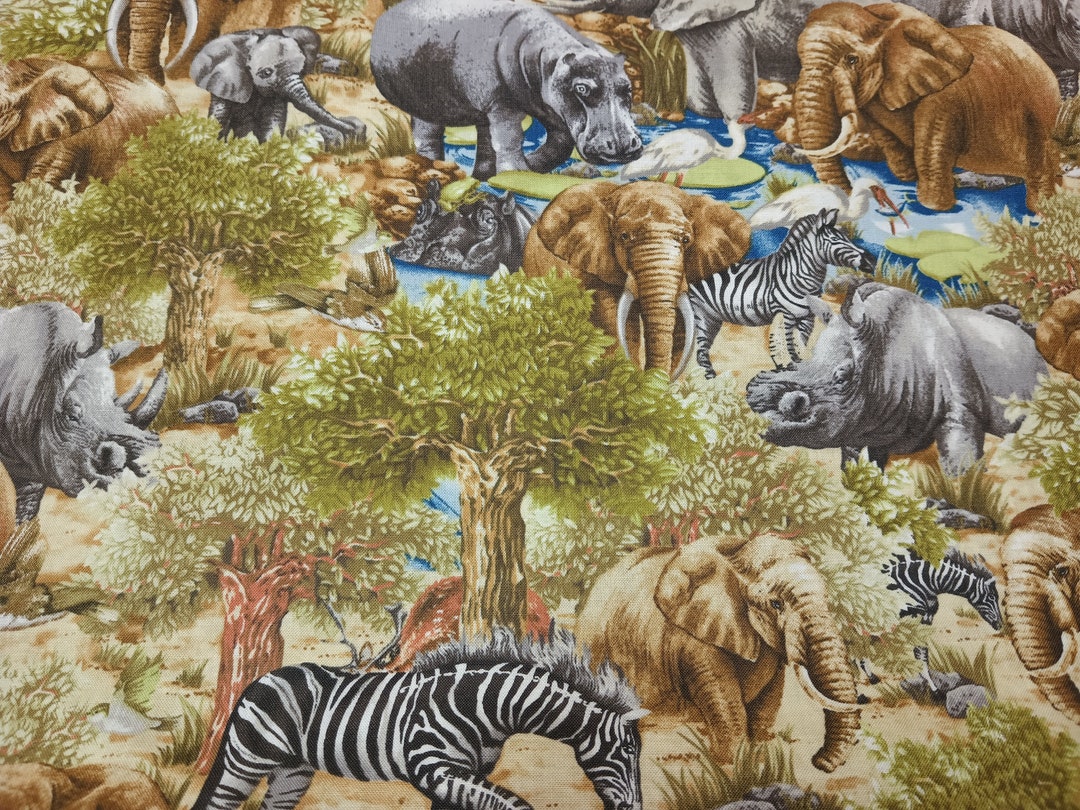 Zoo Animal Fabric With Sage Green Trees Fabric,african Animal Fabric ...