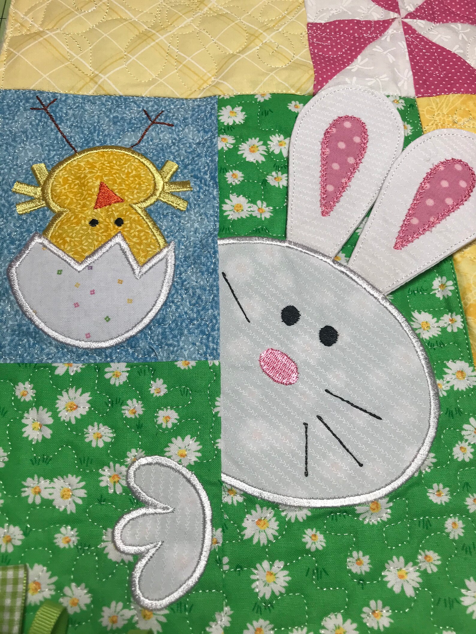 Ready to Ship Quilted Easter Bunny and Chicks Bench Pillow Cover or ...