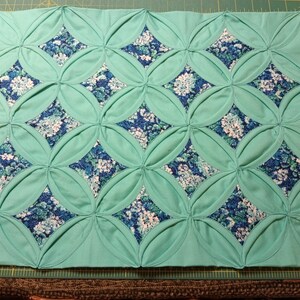 Quilted Light Turquoise Cathedral Windows Table Runner/table Topper 14 ...