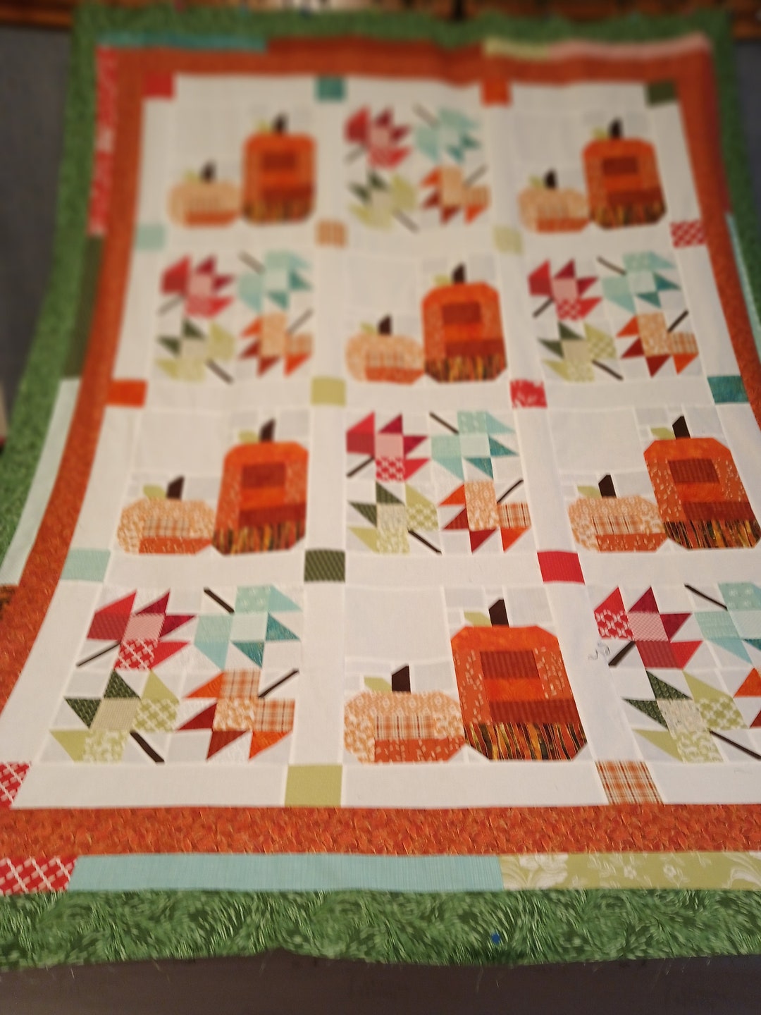 Custom Fall Harvest Throw Quilt,pumpkins and Leaves Patchwork Throw ...