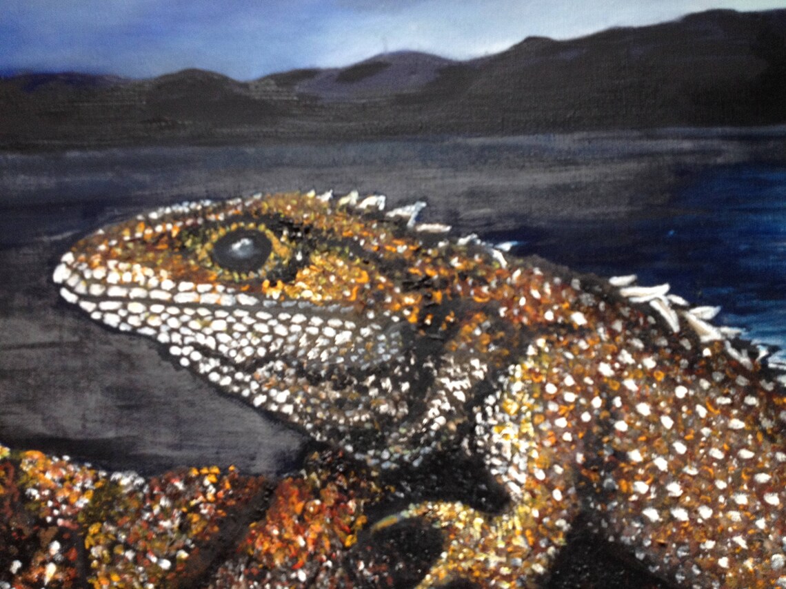 Reptile Painting/new Zealand Habitat/oil Painting of Lizard/22x28 In ...