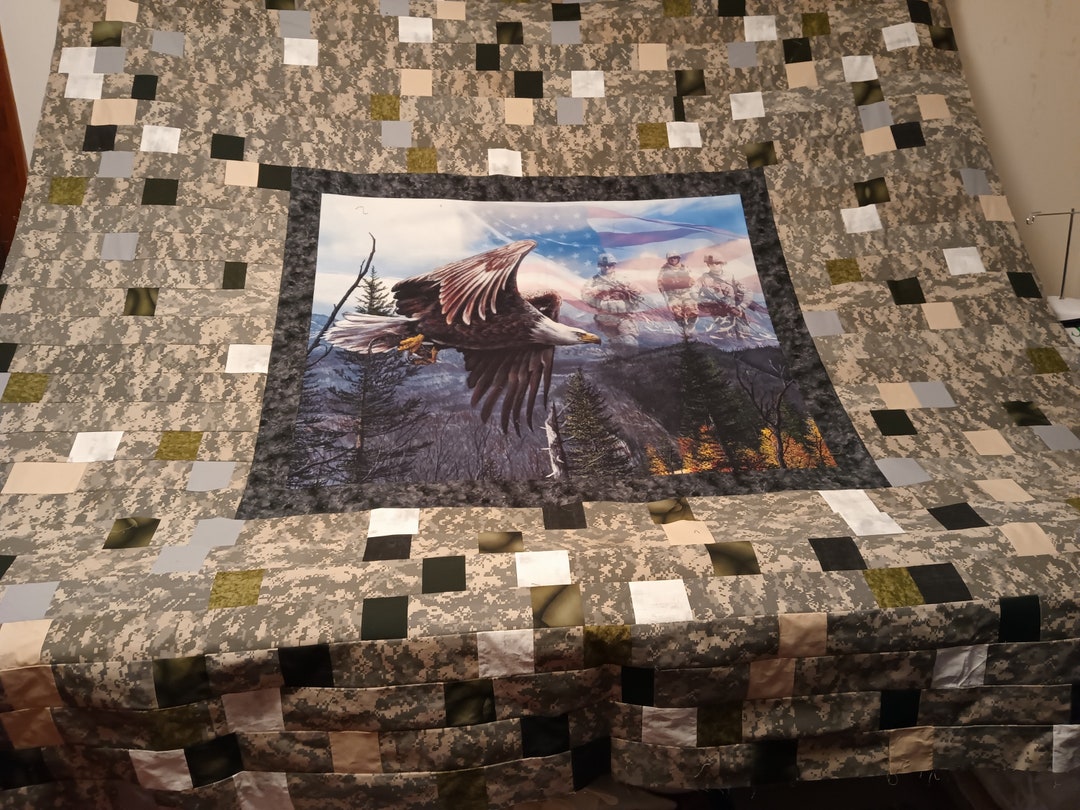 Custom Memory Patriotic Camo Quilt/ Flag Quilt/man Cave Quilt/military ...