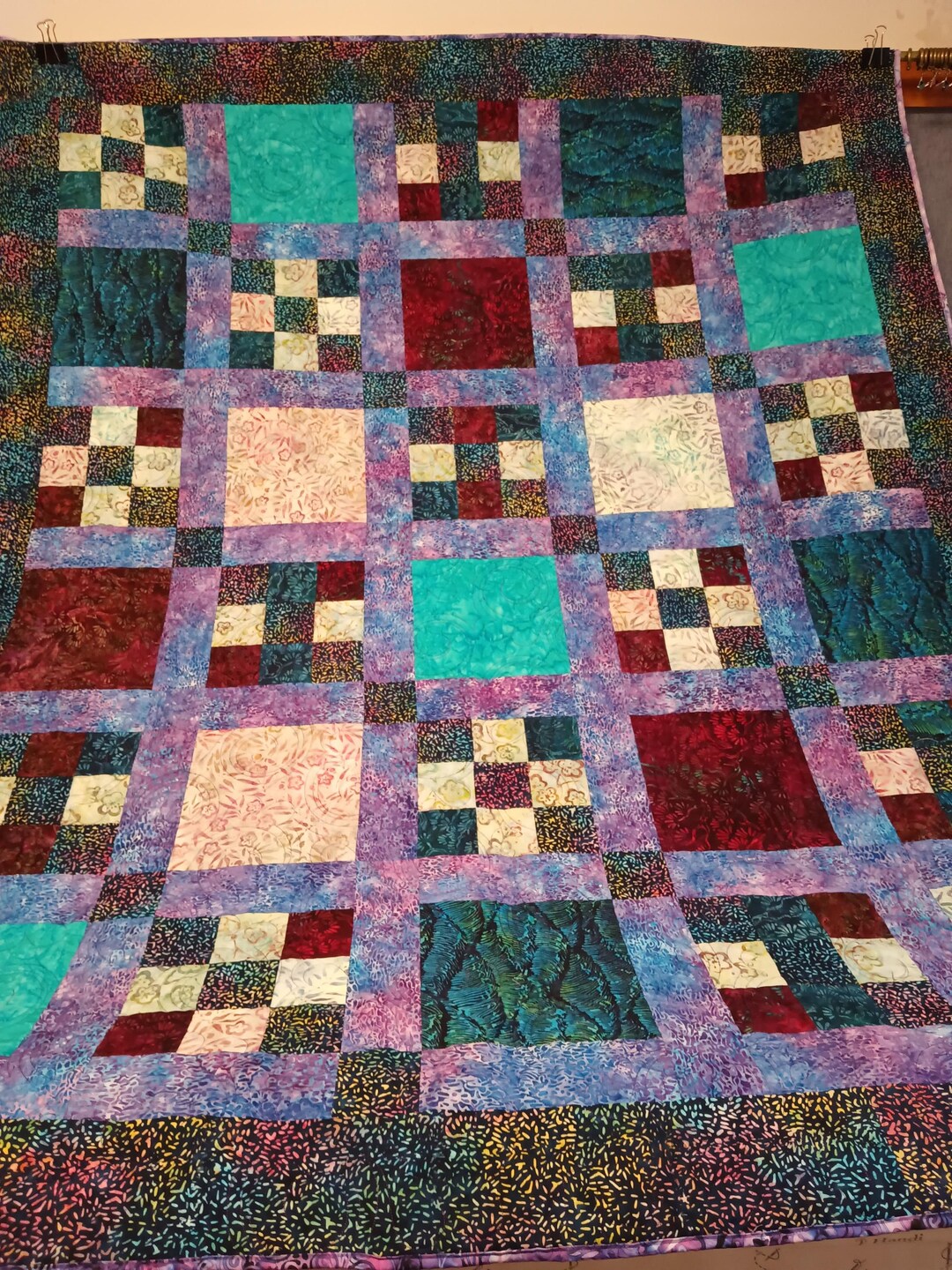 Turquoise Blue,maroon & Purple Batik Quilt//quilts, Bedding for Teens ...