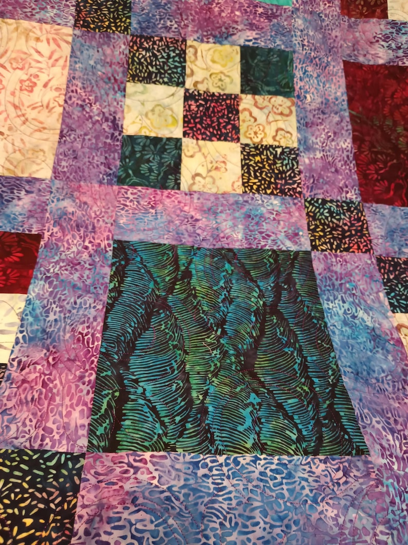 Turquoise Blue,maroon & Purple Batik Quilt//quilts, Bedding for Teens ...
