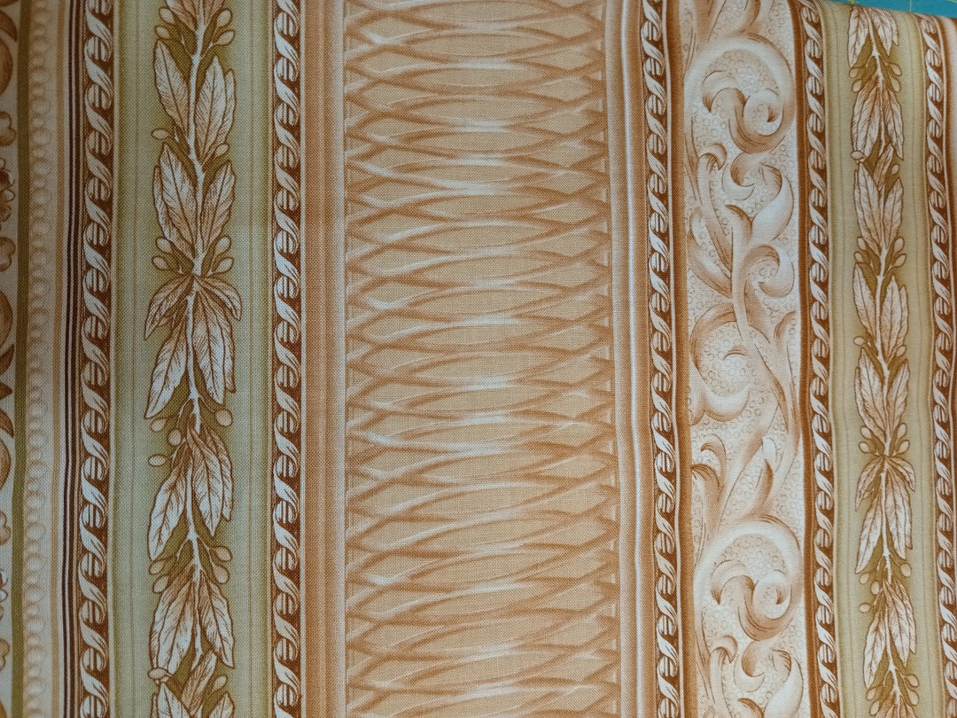 Tan,cream,and Pastel Sage Green Border Fabric/geometric Border Fabric ...