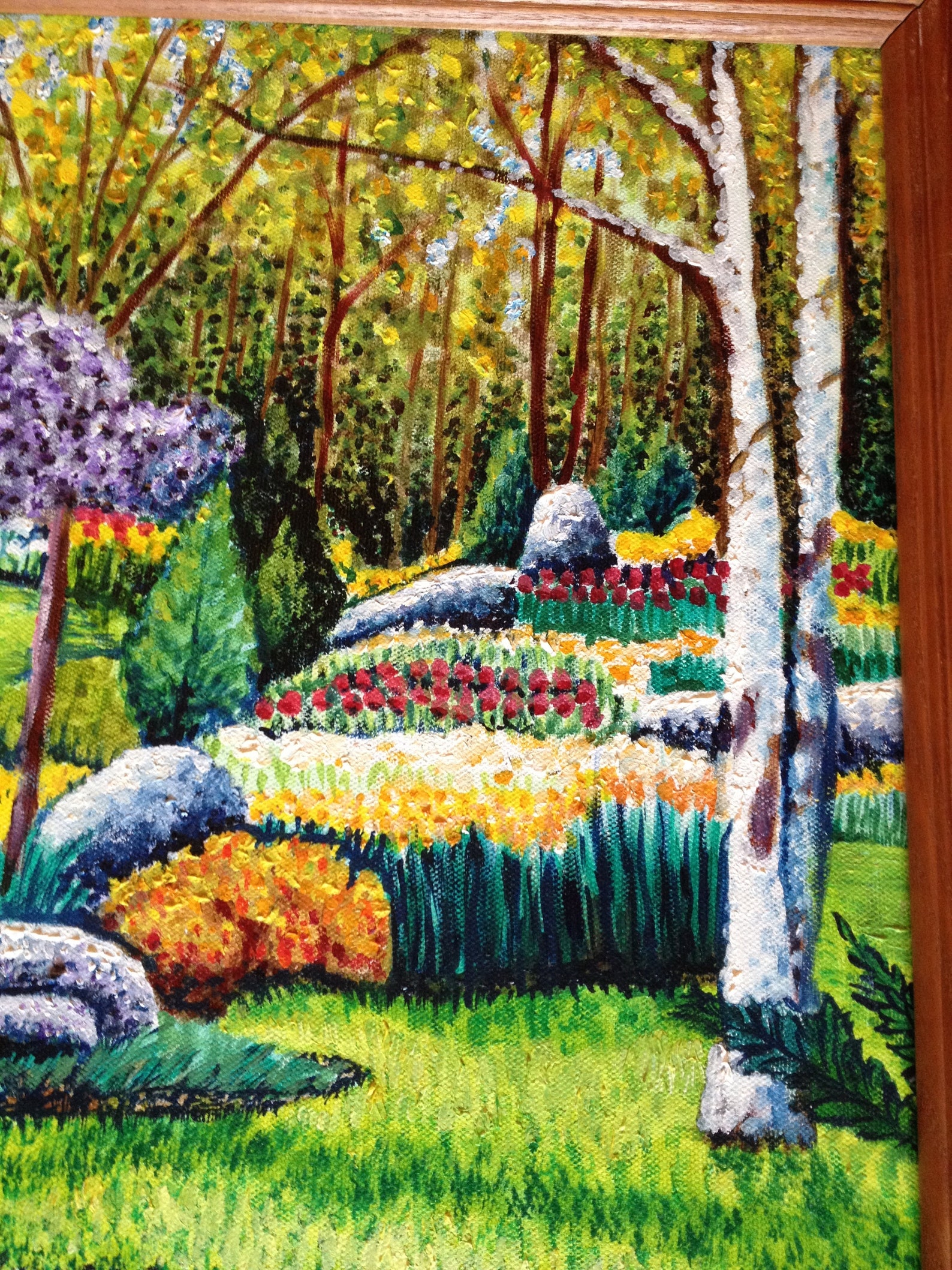 Pointillism Landscape Oil Painting/trees & Flowers Park/original ...