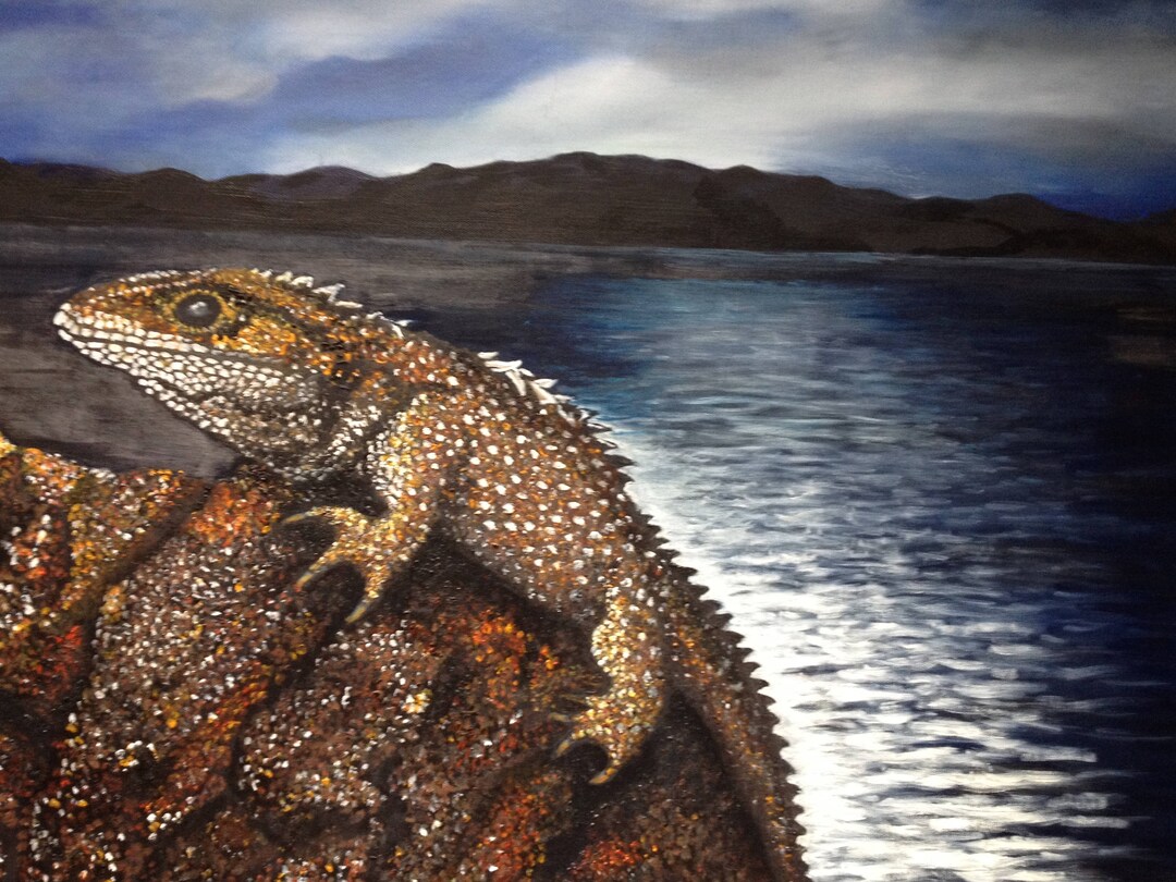 Reptile Painting/new Zealand Habitat/oil Painting of Lizard/22x28 In ...